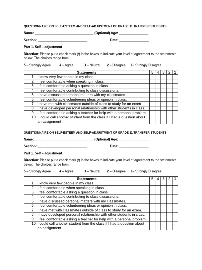 Surver questionner example | PDF | Social Psychology | Psychological ...
