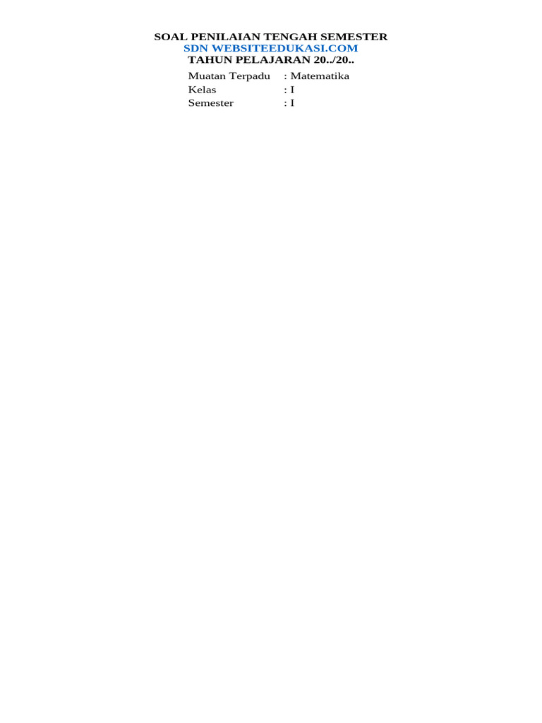 Soal PTS MTK Kelas 1 | PDF