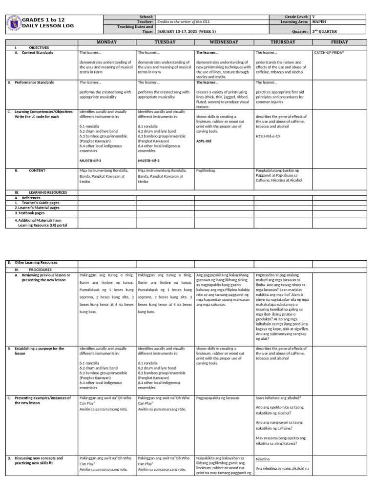 DLL_MAPEH 5_Q3_W5 | PDF