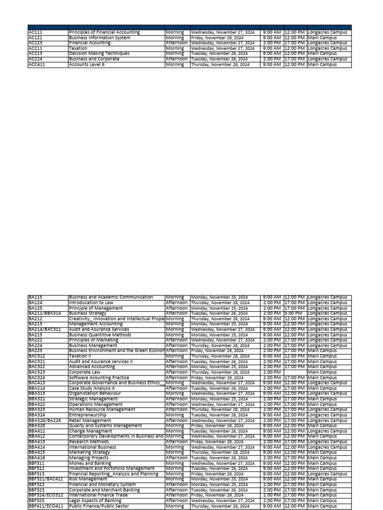 Draft Exam Timetable For November 2024 All Schools | PDF | Economics ...