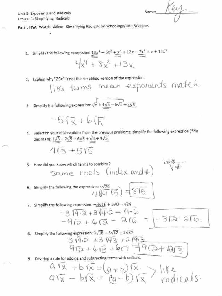 5 1+Notes+Simplifying+Radicals+KEY | PDF