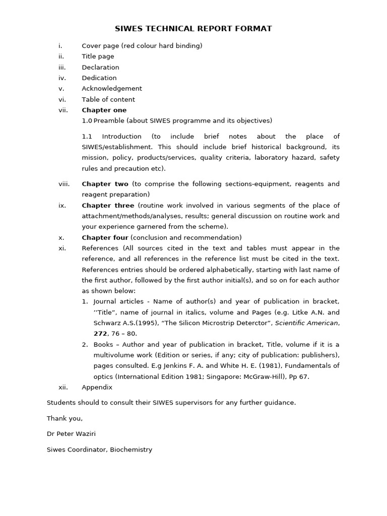 Format of Writing Siwes Technical Report | PDF