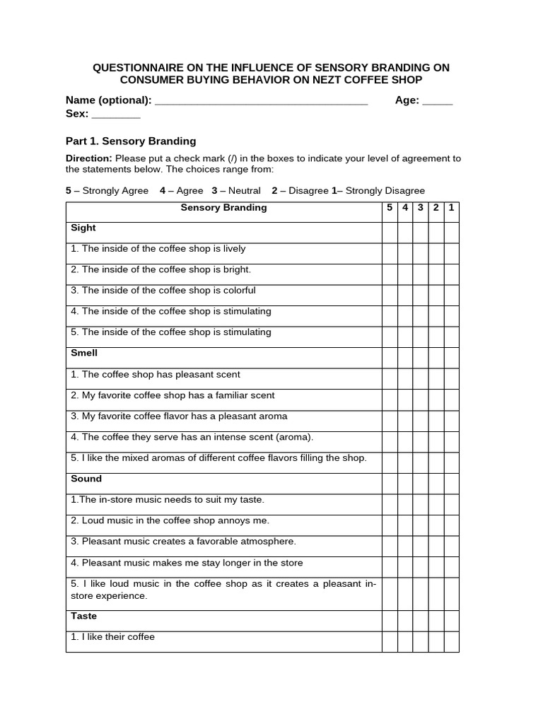 questionnaire (12-13-24) | PDF | Odor | Coffee
