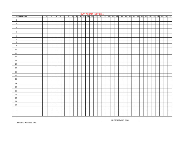 November 2024 Duty Roster Template | PDF