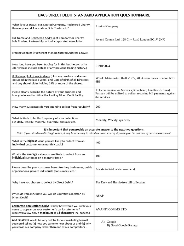 Application Questionnaire (FM) | PDF | Economies | Financial Services