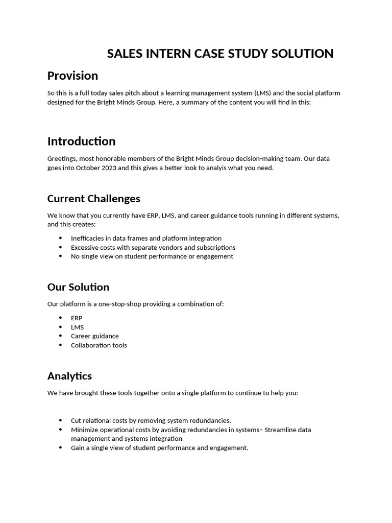 Sales Intern Case Study Solution | PDF