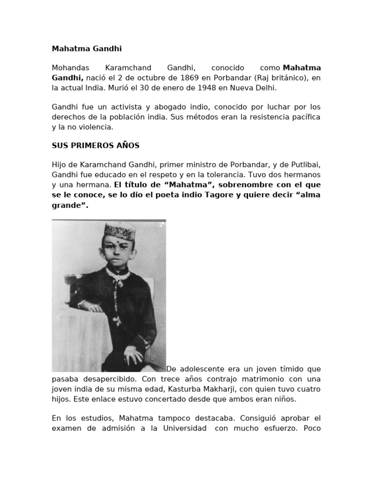 Mahatma Gandhi | PDF | Mahatma Gandhi | Movimiento de independencia india