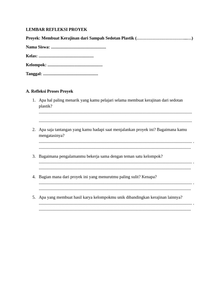 Lembar Refleksi Proyek P5 | PDF