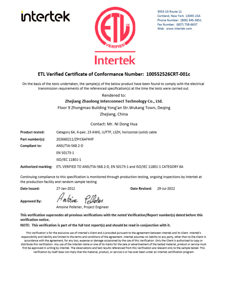 ANSI-TIA 568.2 D EN 50173 1 ISO-IEC 11801 1 Category 6A, 4 Pair, U-FTP ...