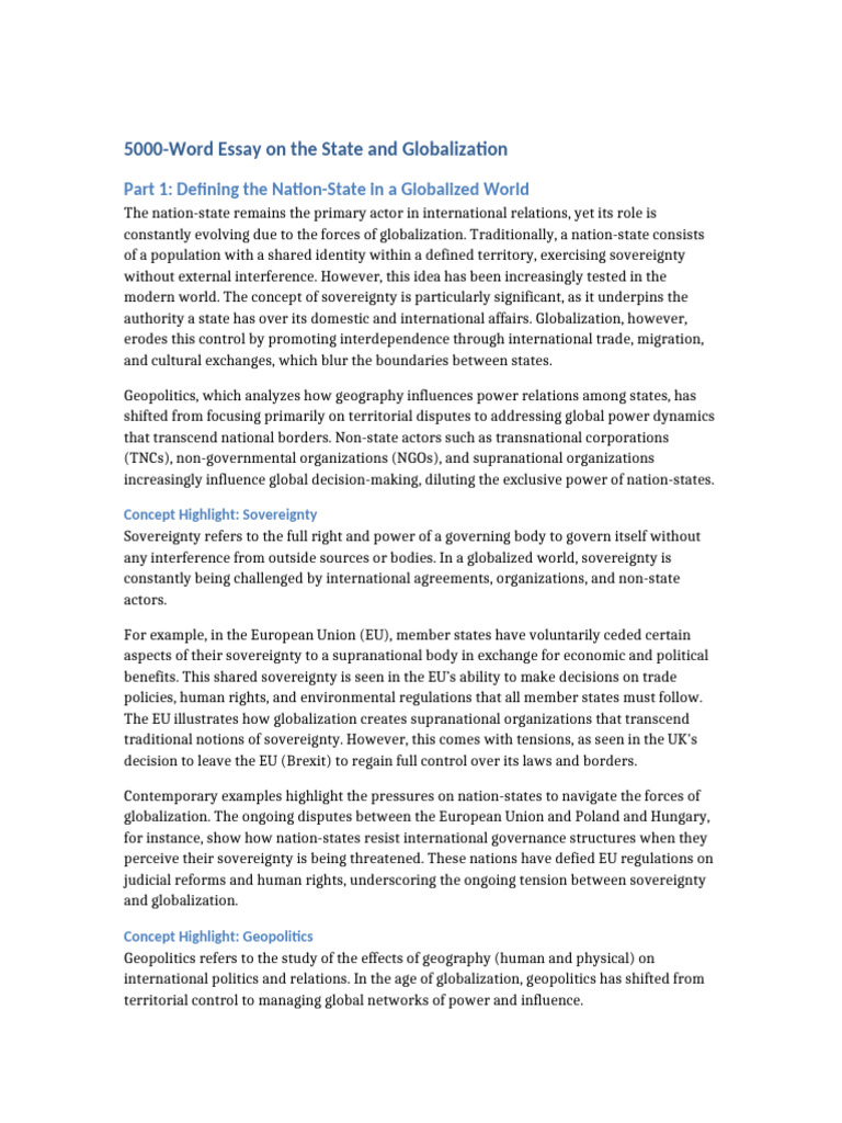 5000 Word Essay Globalization State | PDF | Globalization | Free Trade