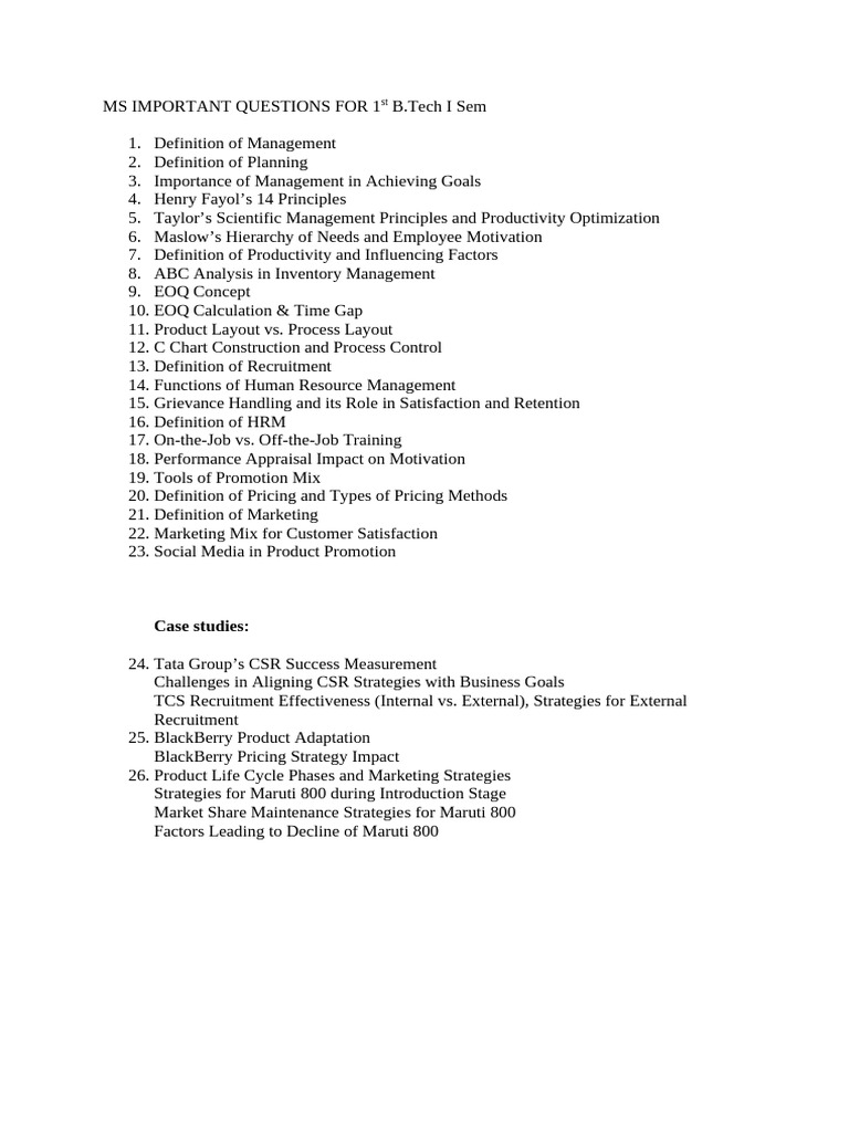 Ms Important Questions For 1st B.tech | PDF