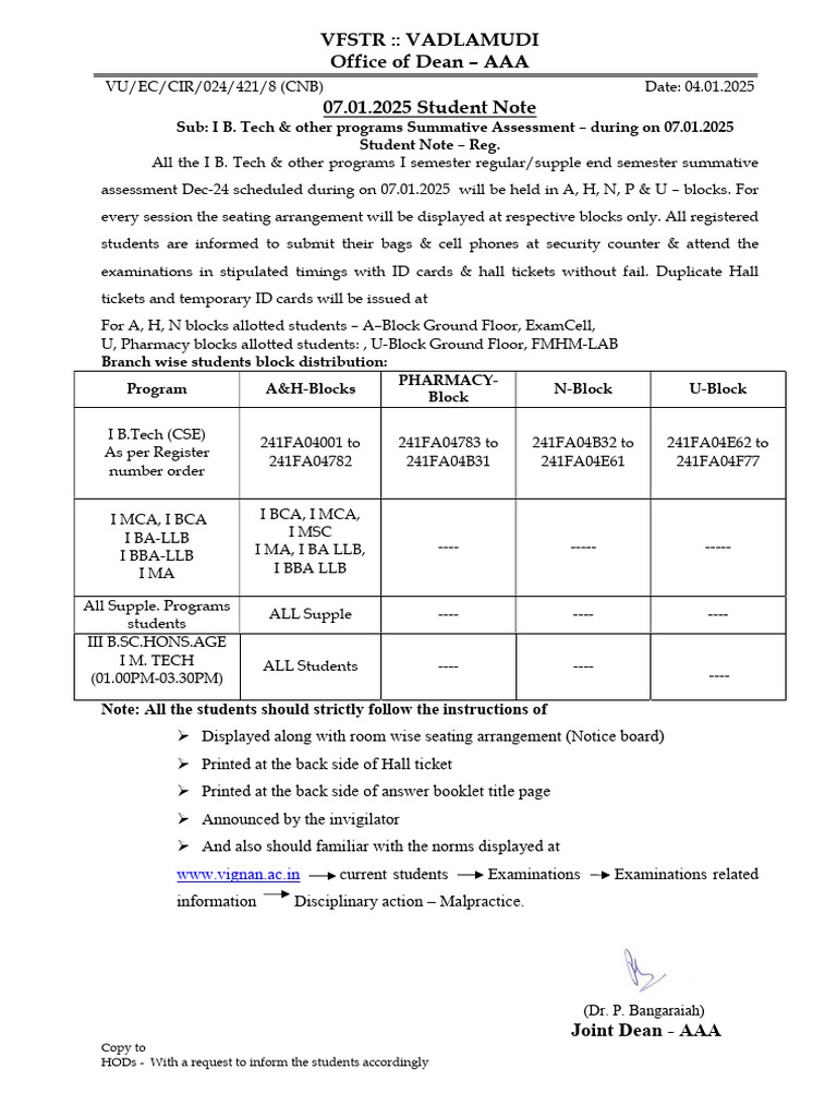07.01.2025 Student Note | PDF | Vocational Education | Qualifications
