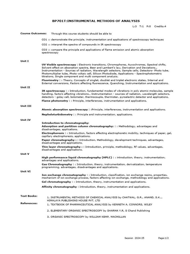 701 syllabus | PDF | Chromatography | Absorption Spectroscopy