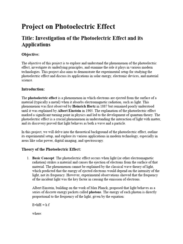Photoelectric Effect Project | PDF | Photoelectric Effect | Light