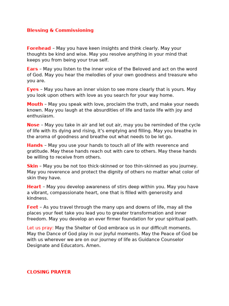 Blessing and Commissioning | PDF | Prayer | Jesus