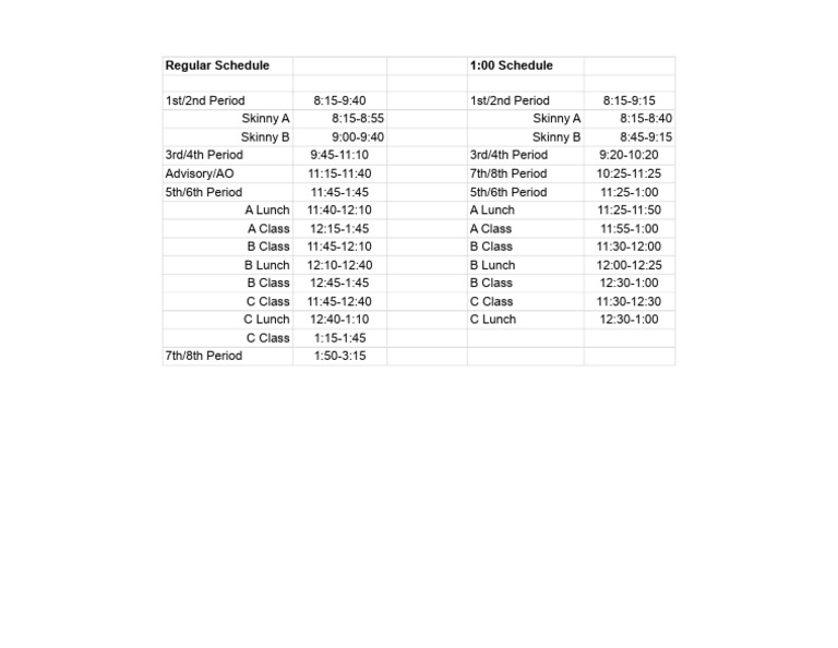 21 22 Bell Schedule Combined Schedule | PDF