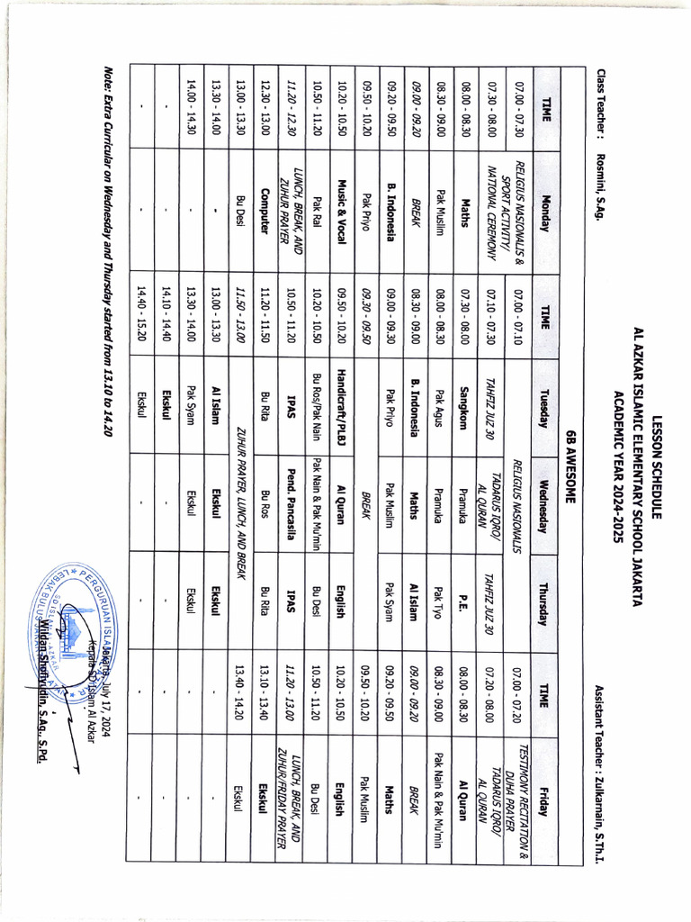 Lesson Schedule - Class 6B Awesome | PDF
