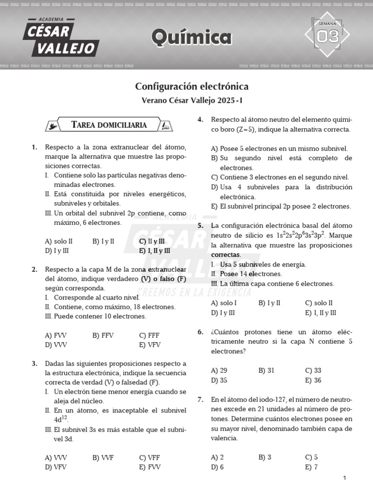 QU VCV Dom Sem03 | PDF | Configuración electronica | Electrón