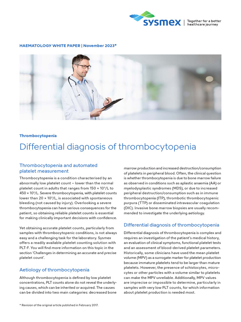 Sysmex White Paper Differential Diagnosis of Thrombocytopenia | PDF ...