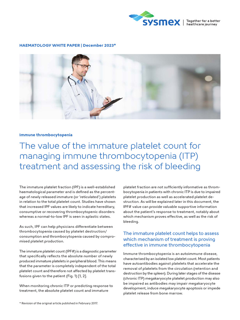 Sysmex White Paper Importance of The Immature Platelet Count For ...