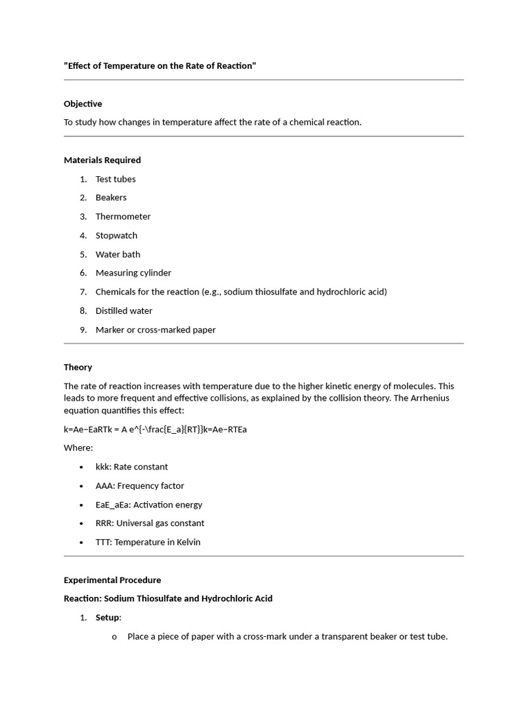Effect of Temperature On The Rate of Reaction | PDF | Reaction Rate ...