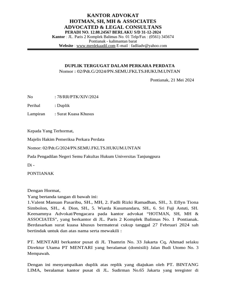 DUPLIK TERGUGAT | PDF