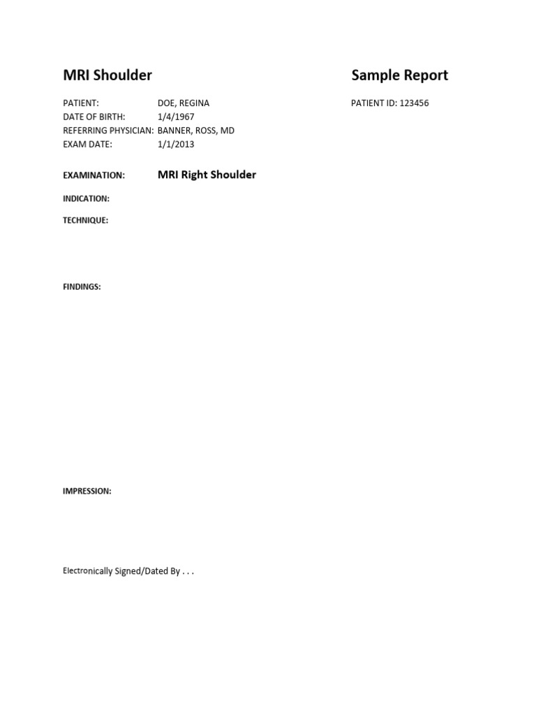 MRI Report: Right Shoulder Analysis | PDF