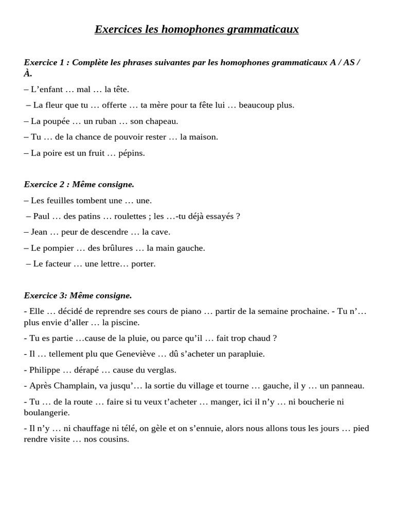 Exercices sur les homophones grammaticaux | PDF
