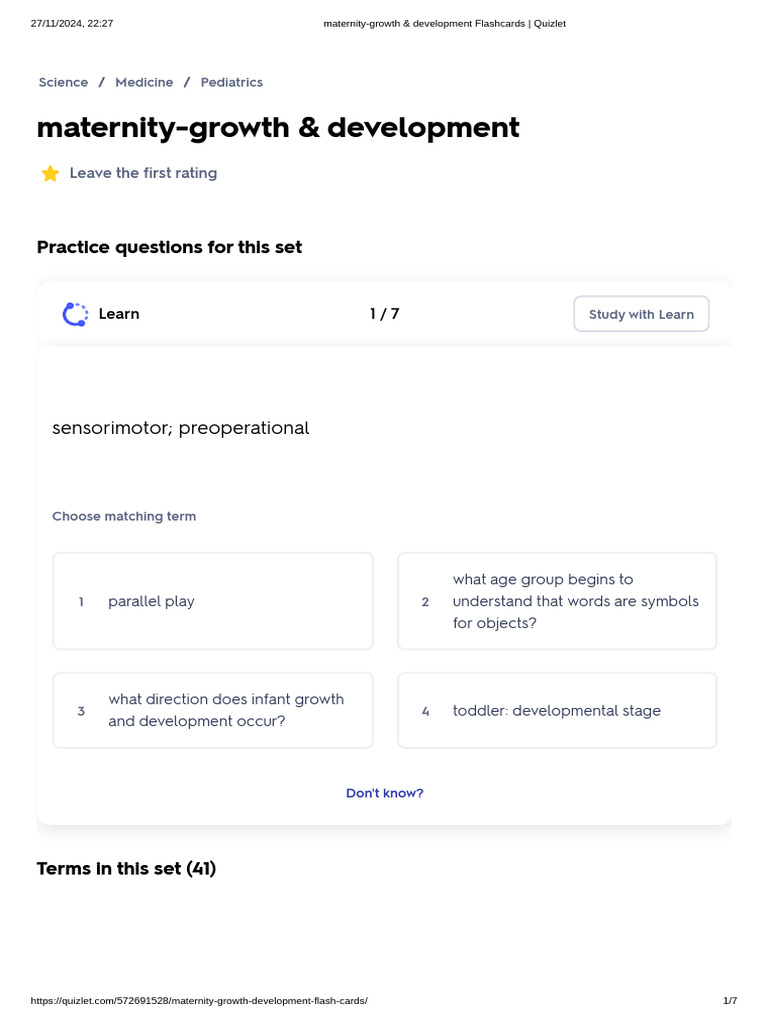 Maternity Growth & Development Flashcards | PDF | Developmental ...