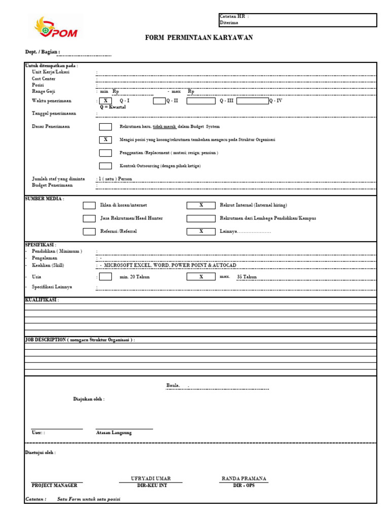 Form Permintaan Karyawan POM | PDF