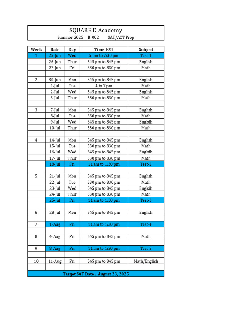 Jun-Jul-2025 SAT Schedule | PDF