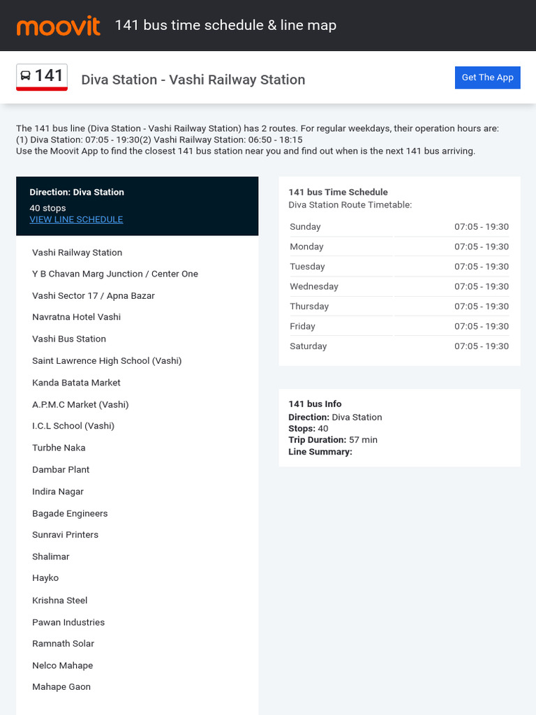 Diva Station - Vashi Railway Station: 141 Bus Time Schedule & Line Map ...