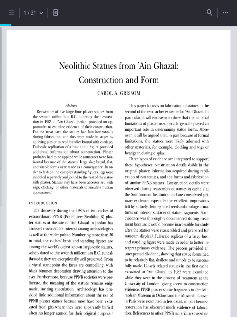 Neolithic Statues From 'Ain Ghazal: Construction and Form | PDF ...