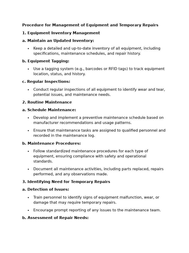 Procedure For Management of Equipment and Temporary Repairs | PDF