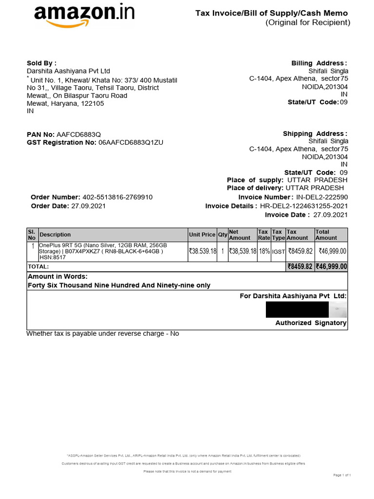 Mobile Phone Bill Amazon | PDF | Invoice | Taxes