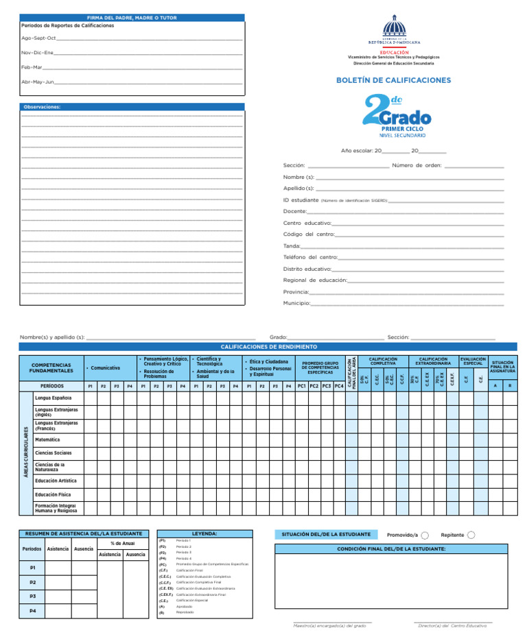 Boletin de Calificaciones 2do Grado NS 110723 | PDF