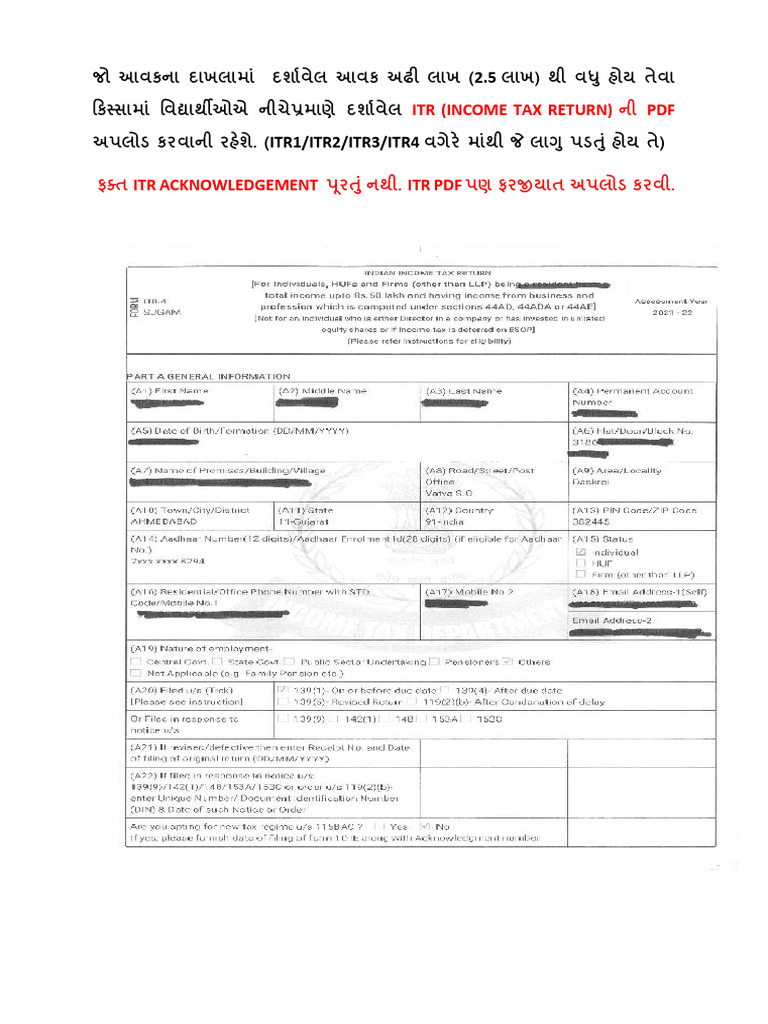 Format of Income Tax Return Form | PDF