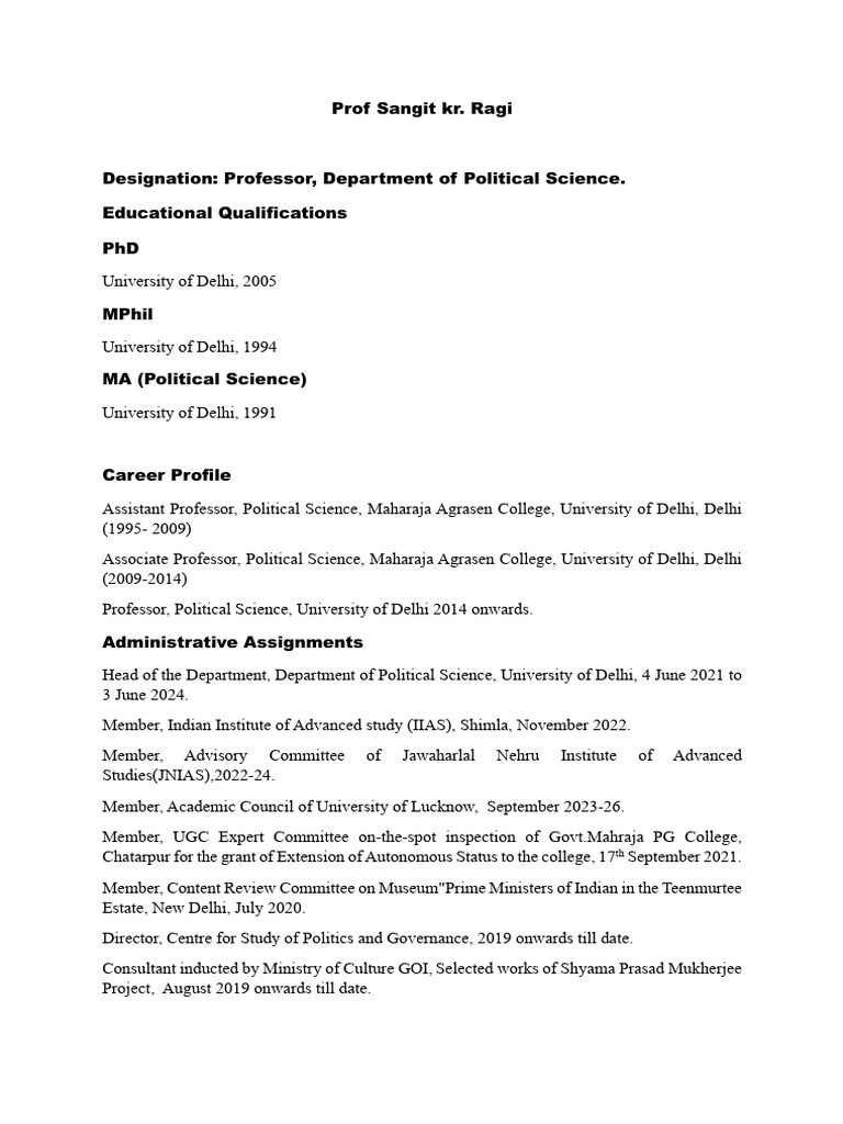 Prof. Sangit Ragi CV Oct 2024 | PDF | Narendra Modi