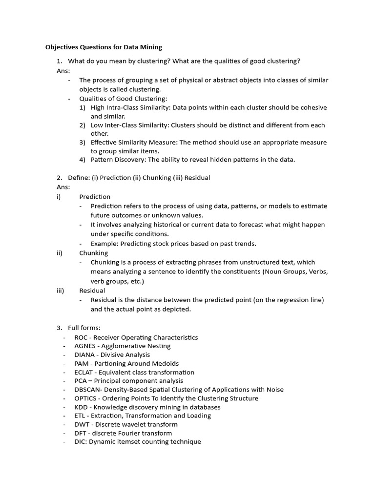 Objectives Questions For Data Mining | PDF | Statistical Classification | Cluster Analysis