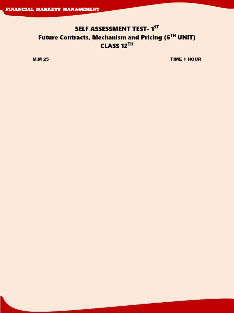 SELF-ASSESMENT TEST- CLASS -12TH - 6TH CHAPTER-1 | PDF | Option ...