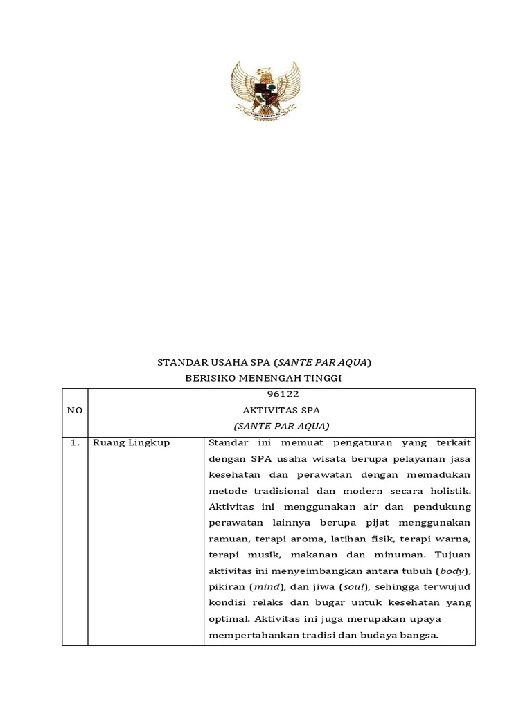 PERMEN 4 STANDAR USAHA SPA (1) | PDF