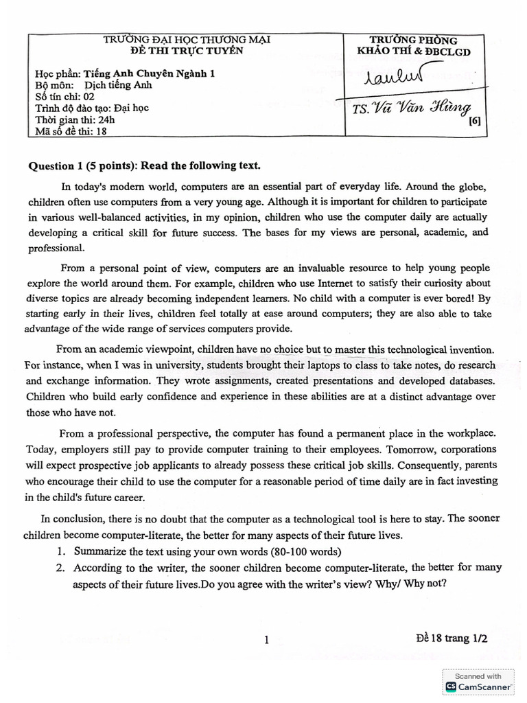 TACN1. Đề 18 | PDF