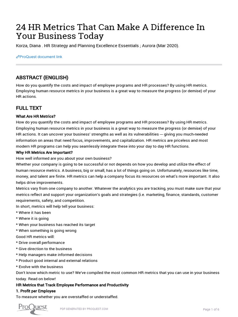 HR Metrics That Can Make A Difference in Your Business Today | PDF ...