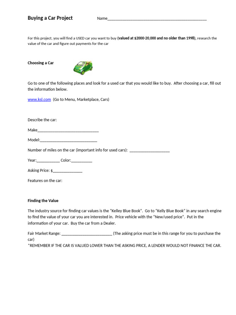 Buying A Car Project | PDF | Interest | Prices