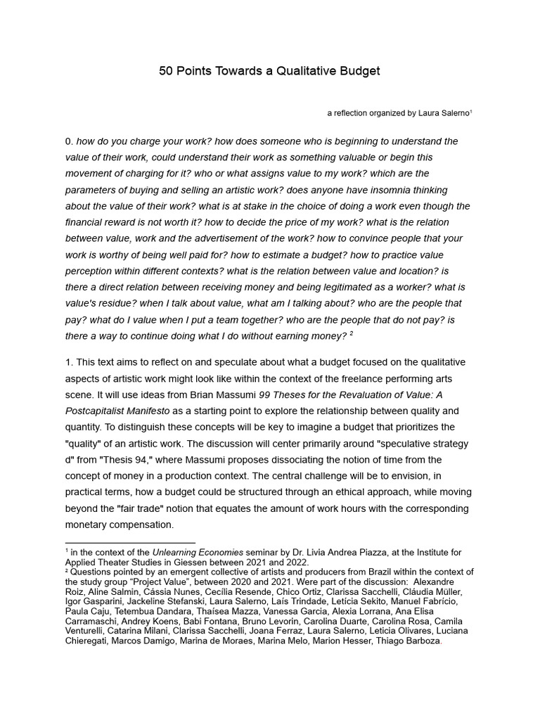 50 Points Towards A Qualitative Budget | PDF | Capitalism | Valuation ...