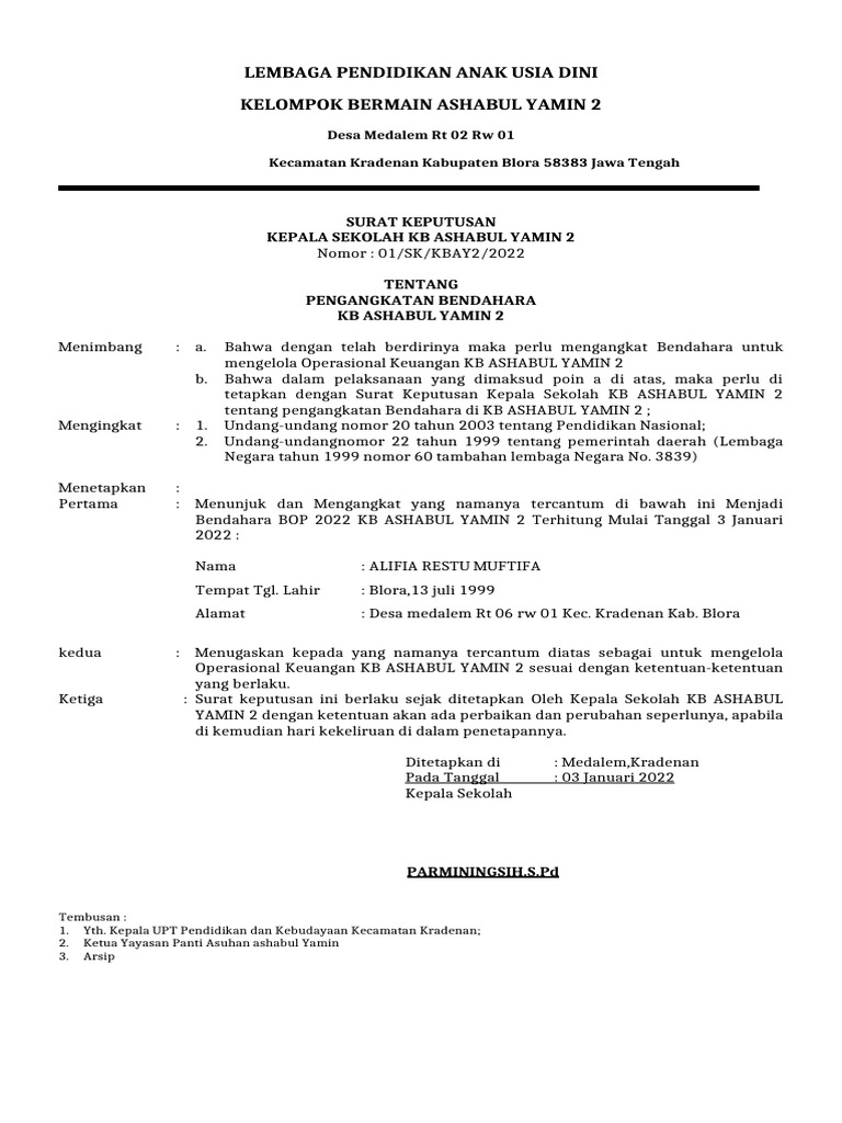 Contoh SK Bendahara | PDF