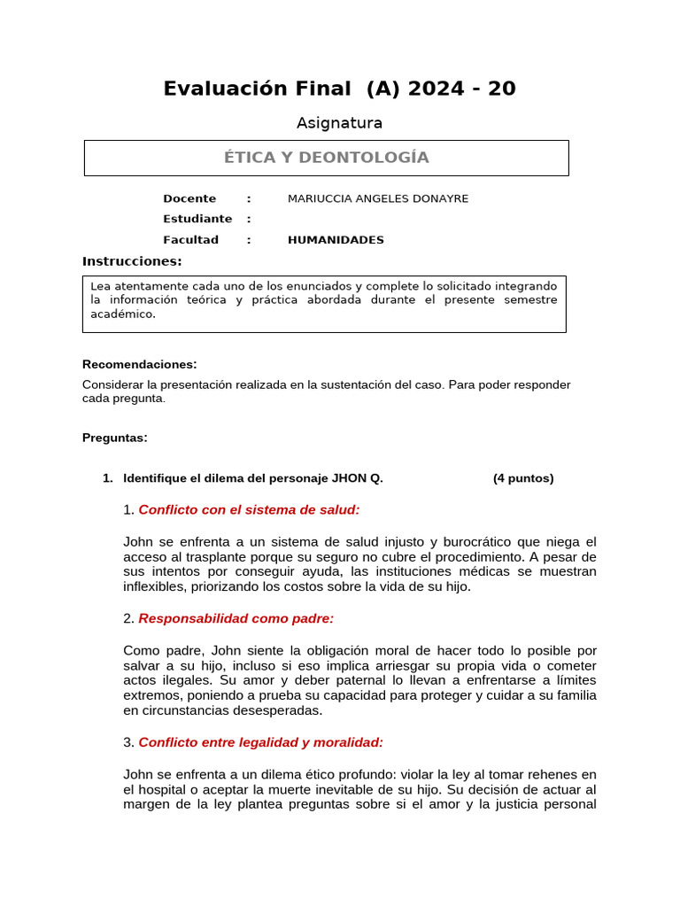 Examen Final Etica y Deontologia 202420 | PDF | Moralidad | Justicia