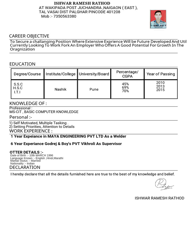 Resume Ganesh Rathod Format1 | PDF