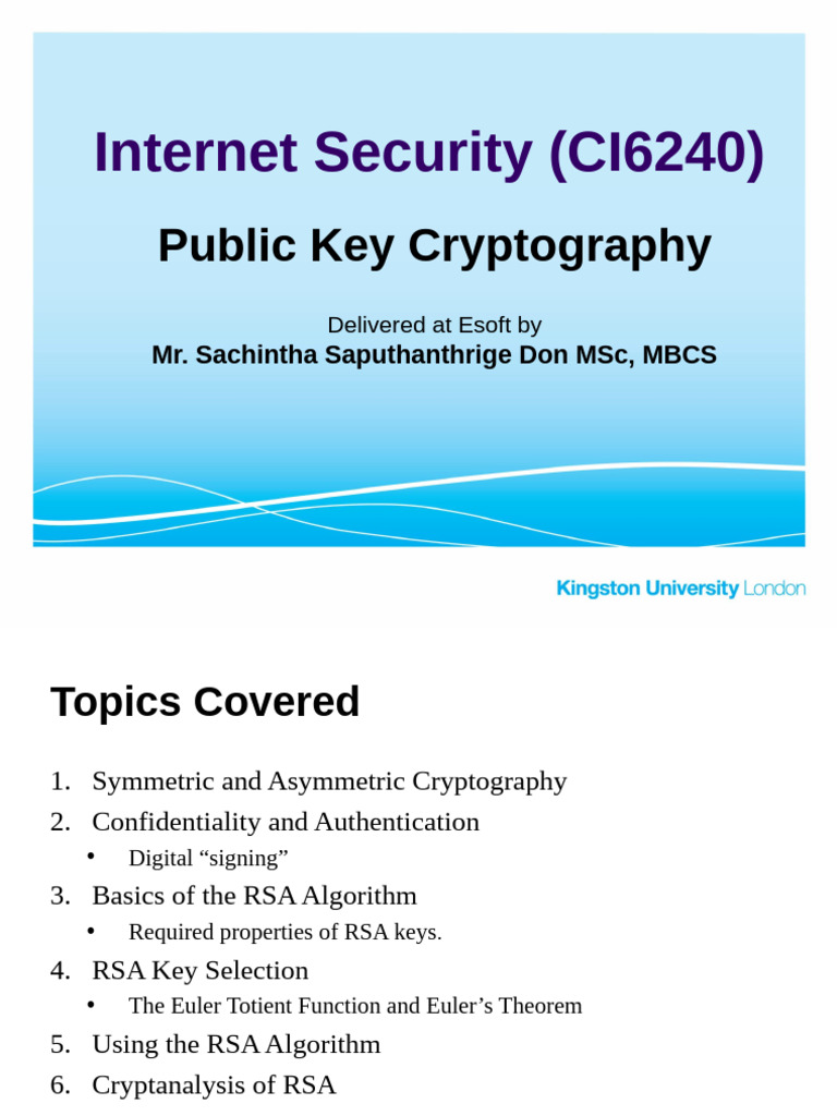 Lecture 5 - Public Key Cryptography | PDF | Key (Cryptography) | Public Key Cryptography