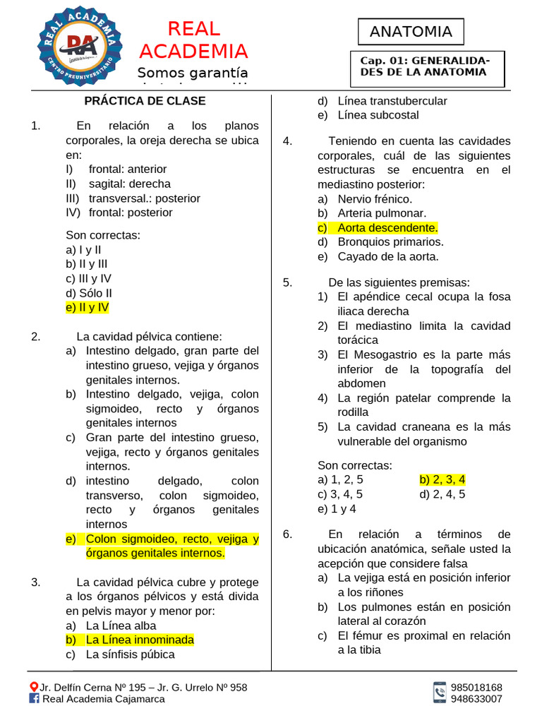 Real Academia 2025 ANATOMIA Sem 01 | PDF | Anatomía | Términos anatómicos de ubicación